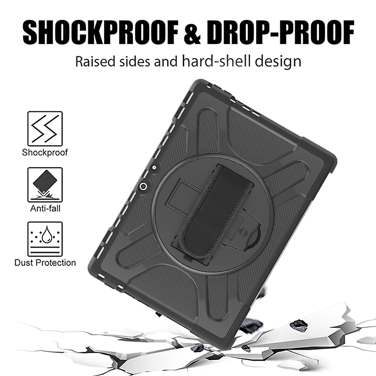 ZenRich Bundle for Surface Pro 8: 2-Pack Tempered Glass Screen Protectors with Anti-Glare& Rugged Full-Body Case with Rotatable Kickstand and Hand Strap