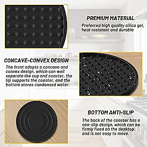 Mckanti 8 Pcs Drink Coasters with Holder, Silicone Coasters for Drinks, Non-Slip Coasters for Coffee Table, Desk, Kitchen, Office, Bar Tabletop Protection Suitable for Kinds of Cups, 4.3 Inches.