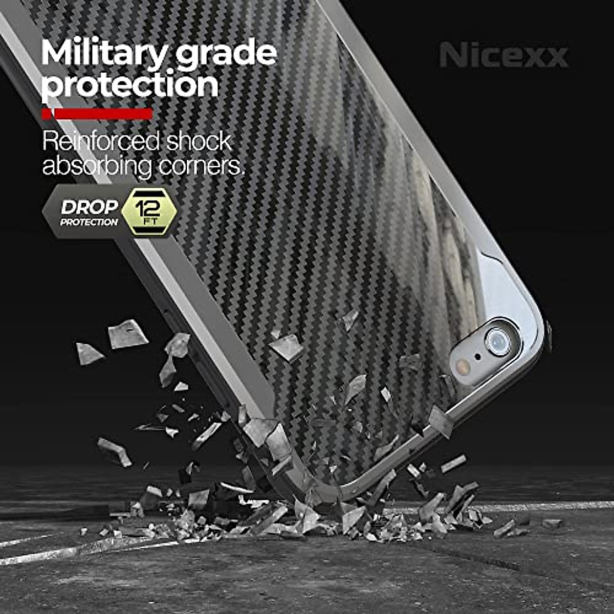 Nicexx Designed for iPhone 6 Plus Case/Designed for iPhone 6S Plus Case with Carbon Fiber Pattern, 12ft. Drop Tested, Wireless Charging Compatible - Black