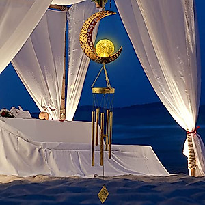 Moon Crackle Glass Ball Wind Chimes, Christmas Wind Chime Solar Wind Chimes Mothers Day Mom Gifts, Gifts for Mom Gifts for Women Gifts for Grandma Moon Decor Gardening Gifts Birthday Gifts Moon Chimes