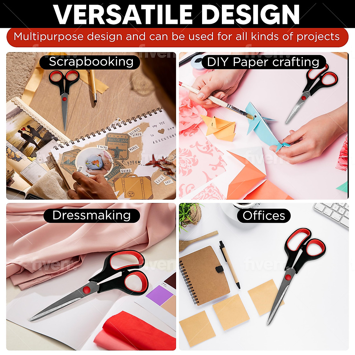 Scissors All Purpose Heavy Duty Pack of 3 – Ultra Sharp Stainless Steel Craft Scissors – Ergonomic Handle Office Scissors with Comfortable Non-Slip Grip – Adult Scissors for Sewing, Arts, Crafts