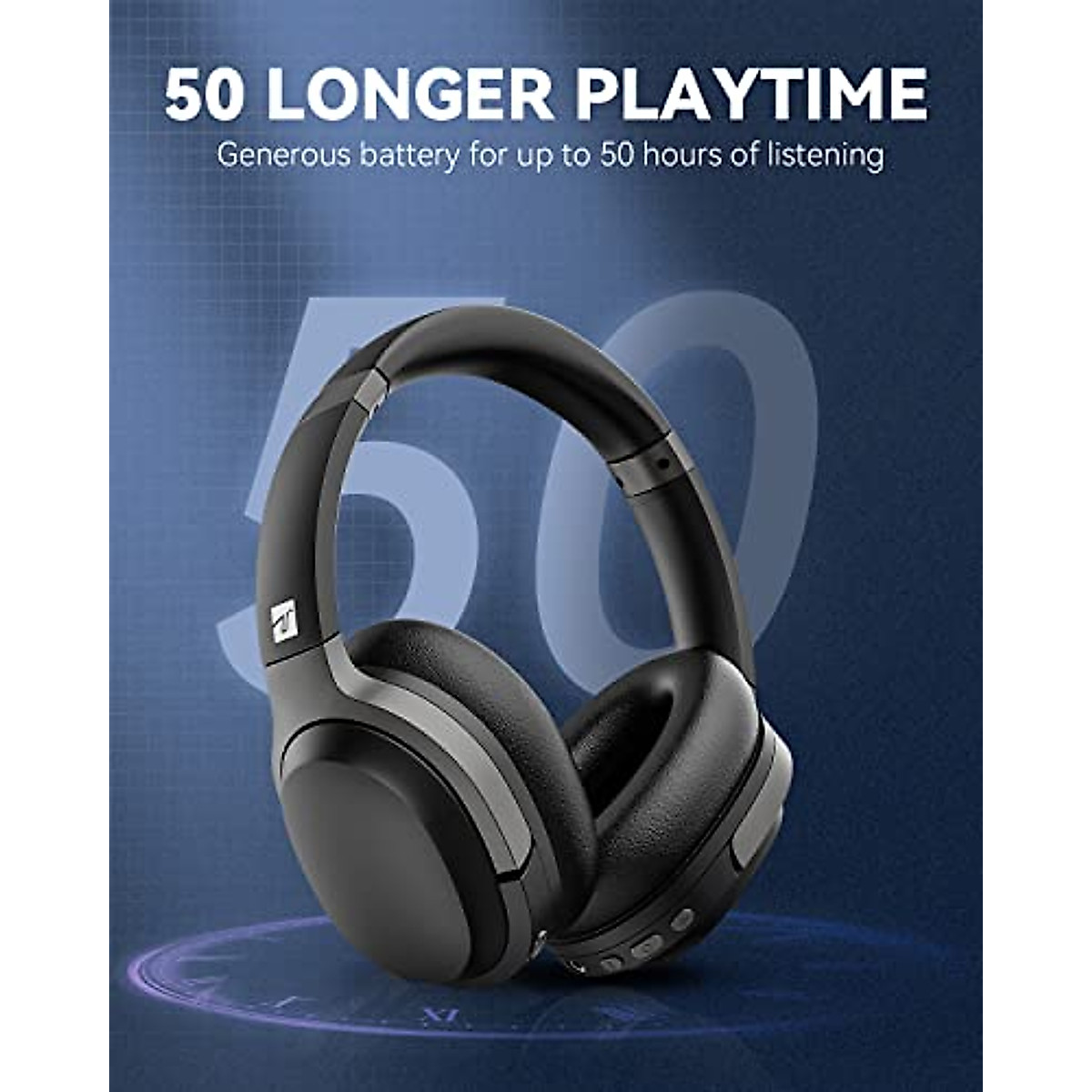 TZS Active Noise Cancelling Headphones, Wireless Over Ear Bluetooth Headphones - 50H Playtime Hi-Fi Stereo Dynamic Deep Bass, Soft Earmuffs Headset with HD Mic for Computer, Travel, Home, Office