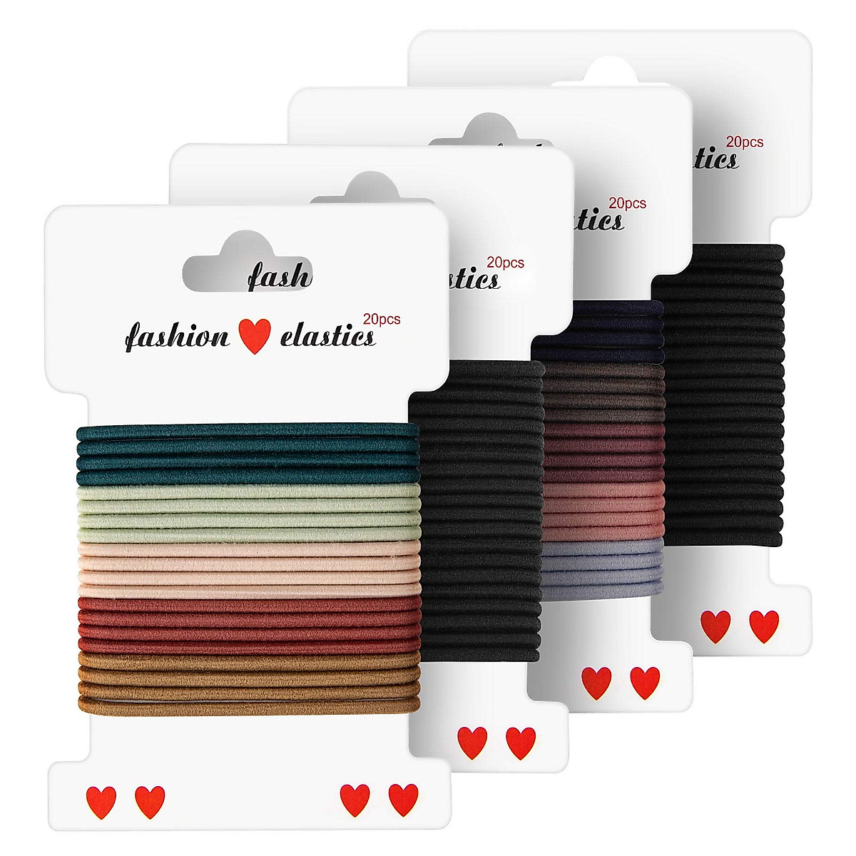 Aigee Hair Elastics, High Stretch Rubber Hair Band, No Metal No Damage, Hair Band Dia 1.58 IN Thk 0.1 IN Or 2.5mm, Suitable for women and men (Value Set Black/Colored Each 40pcs) A gift of exquisite comb, 80 PCS