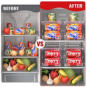 SCAVATA 2 Pack Stackable Refrigerator Organizer, Soda Can Dispenser Pop Cans Container Beverage Holder with Lid for Fridge, Freezer, Kitchen, Clear Plastic Storage Bins-Holds 10 Cans Each (Clear)