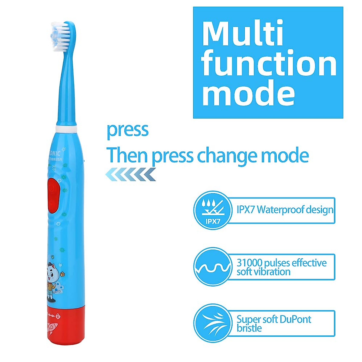 OJV 8630 Kids Sonic Electric Toothbrushes for Children Kids, 6 Modes 2-Min Timer, 6 Brush Heads, USB Rechargeable Power Smart Toothbrush for Girls Oral-Care Age 3-16 with Wall Mounted Holder (Blue)