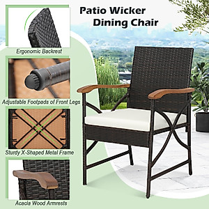 Tangkula Patio Wicker Chair Set of 2, Outdoor PE Rattan Chairs w/Soft Zippered Cushion, Heavy-Duty Metal Frame & All-Weather, for Backyard, Balcony (Set of 2, Off White)