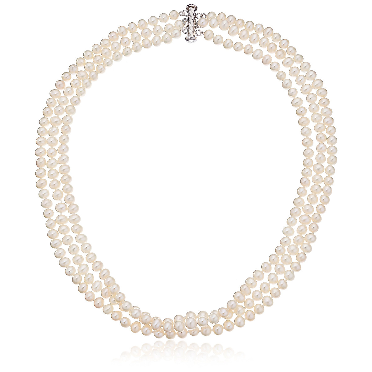 Sterling Silver 3-Row Freshwater Cultured Pearl Strand, 17.5"