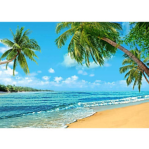 Summer Tropical Hawaii Palm Tree Or Beach Photography Backdrops Blue Sea Sky Sunshine Luau Party Photo Background Wedding Bride Shower Baby Birthday Party Banner Supplies Props 8x6ft
