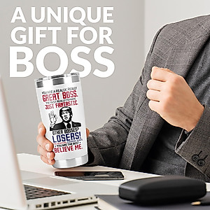 Tinasona White Best Boss Gifts for Men Women You’re A Great Boss Tumbler 20 Oz Cup Boss Lady Gifts Birthday Christmas Valentine Gifts for Boss Day Funny Coffee Mug Cup