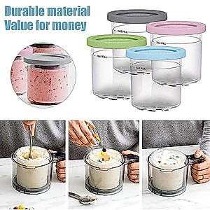 EVANEM 2/4/6PCS Creami Deluxe Pints, for Ninja Ice Cream Maker Pints,16 OZ Creami Pint Containers Bpa-Free,Dishwasher Safe for NC301 NC300 NC299AM Series Ice Cream Maker,Gray+Green-2PCS