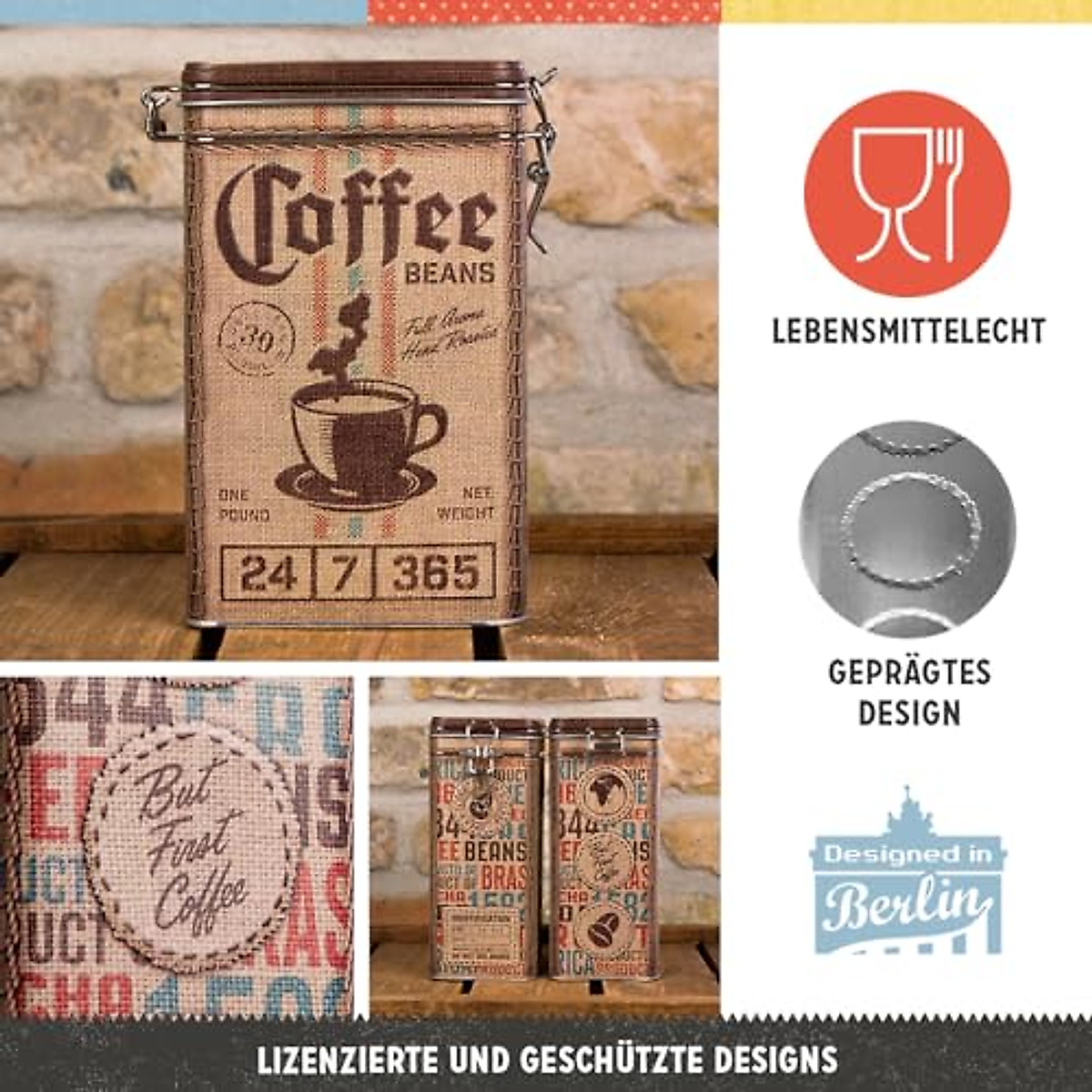 Nostalgic-Art Retro coffee tin box, 44 oz, Coffee Sack – Gift idea for coffee fans, metal clip top can, vintage design