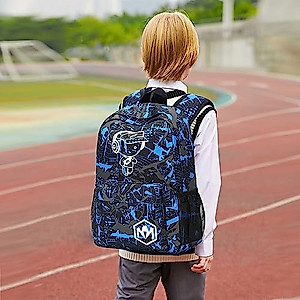 School Backpack for Teen Boys Bookbags Elementary High School Kids Travel Daypacks (Blue)