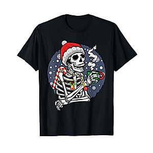 Cool Skeleton Drinking Chocolate Winter December Christmas T-Shirt