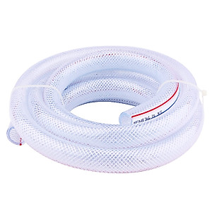 DERPIPE Soft Braided PVC Tubing - 3/4" ID x 1" OD High Pressure Clear Flexible PVC Tube Reinforced Vinyl Hose for Water, Oil with 2pcs Hose Clamps (10Ft)