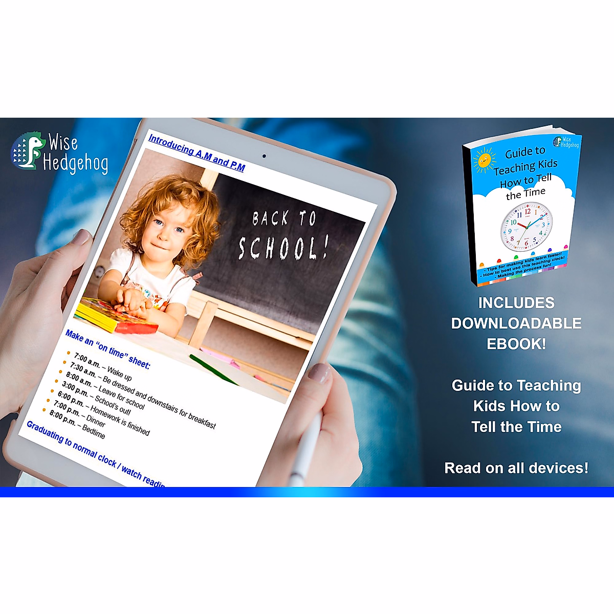 WISE HEDGEHOG Learning Clock for Kids, Silent Non Ticking, Telling Time Teaching Clock, Kids Room Wall Decor for Bedrooms, Analog Kids Clock for Teaching Time, Kids Learn to Tell Time Easily