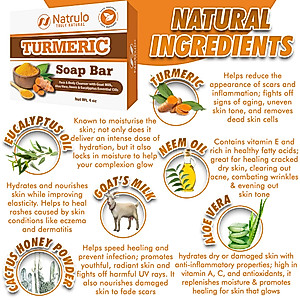 Turmeric Soap Bar for Face & Body - All Natural Turmeric Skin Soap - Turmeric Face Soap Reduces Acne, Fades Scars & Cleanses Skin - 4 Oz Turmeric Bar Soap for All Skin Types Made in USA