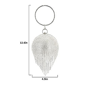 GripIt Women's Evening Round Ball Tassels Bag Diamond Clutch Purse Glitter Party Wedding Handbag with Chain,Silver
