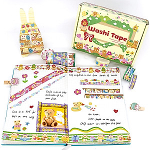 MPOPUUL 30 Rolls Kawaii Washi Tape Set - Cute Bear Print Washi Tapes Decorative for Kids, School Supplies, Journalings,Scrapbooking, DIY Crafts, 20/15/10mm Wide