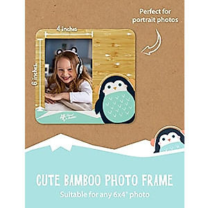 Planet Buddies Picture Frame 4x6 inch, Penguin Themed Photo Frame with Wooden Effect, Freestanding or Wall Hanging Room Decor, Keepsake Ideas for Baby Nursery and Bedroom, Gifts for Kids, Plastic Free