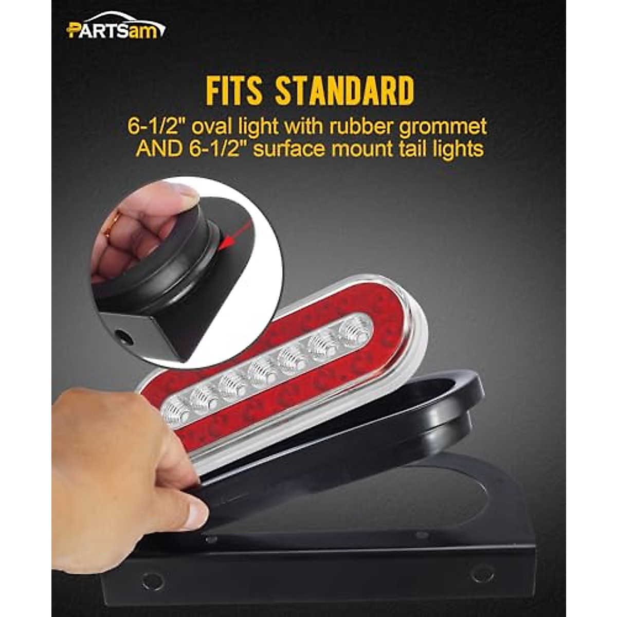 Partsam 2Pcs 6" Oval Tail Light Mounting Brackets [L Shaped] [3mm Powder Coated Steel] [Ultra Sturdy] [Versatile Horizontal Mounting] for 6" Oval Taillights On Truck Trailer RV Grommet Flush Mount