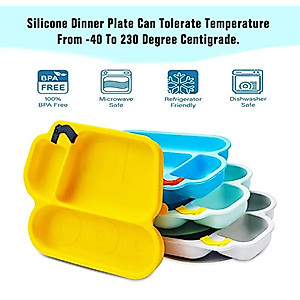 Baby Plate Silicone Divided, Suction Toddler Plates Dishes for Toddler Kids Self Feeding, BPA Free, Microwave & Dishwasher Safe(Yellow)