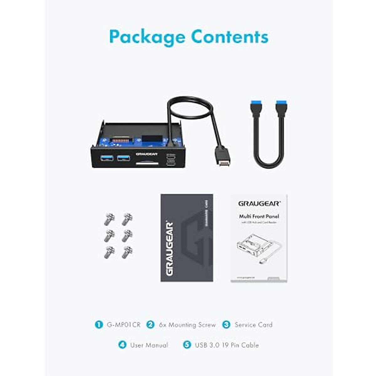 GRAUGEAR 3.5 Inch Front Panel USB C Hub, SD/microSD Internal Card Reader, 20Gbps USB 3.2 Gen 2x2, 20-pin Type-E Key-A Header & USB3.0 Header & 15-Pin SATA Power Connector Required [G-MP01CR]