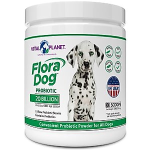 Vital Planet - Flora Dog Probiotic Powder Supplement with 20 Billion Cultures and 10 Strains, High Potency Immune and Digestive Support Probiotics for Dogs, 3.92 oz., 111 Grams, 30 Servings