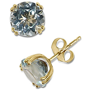 KOKAV 14K Yellow Gold Genuine Aquamarine 8mm Round Stud earrings