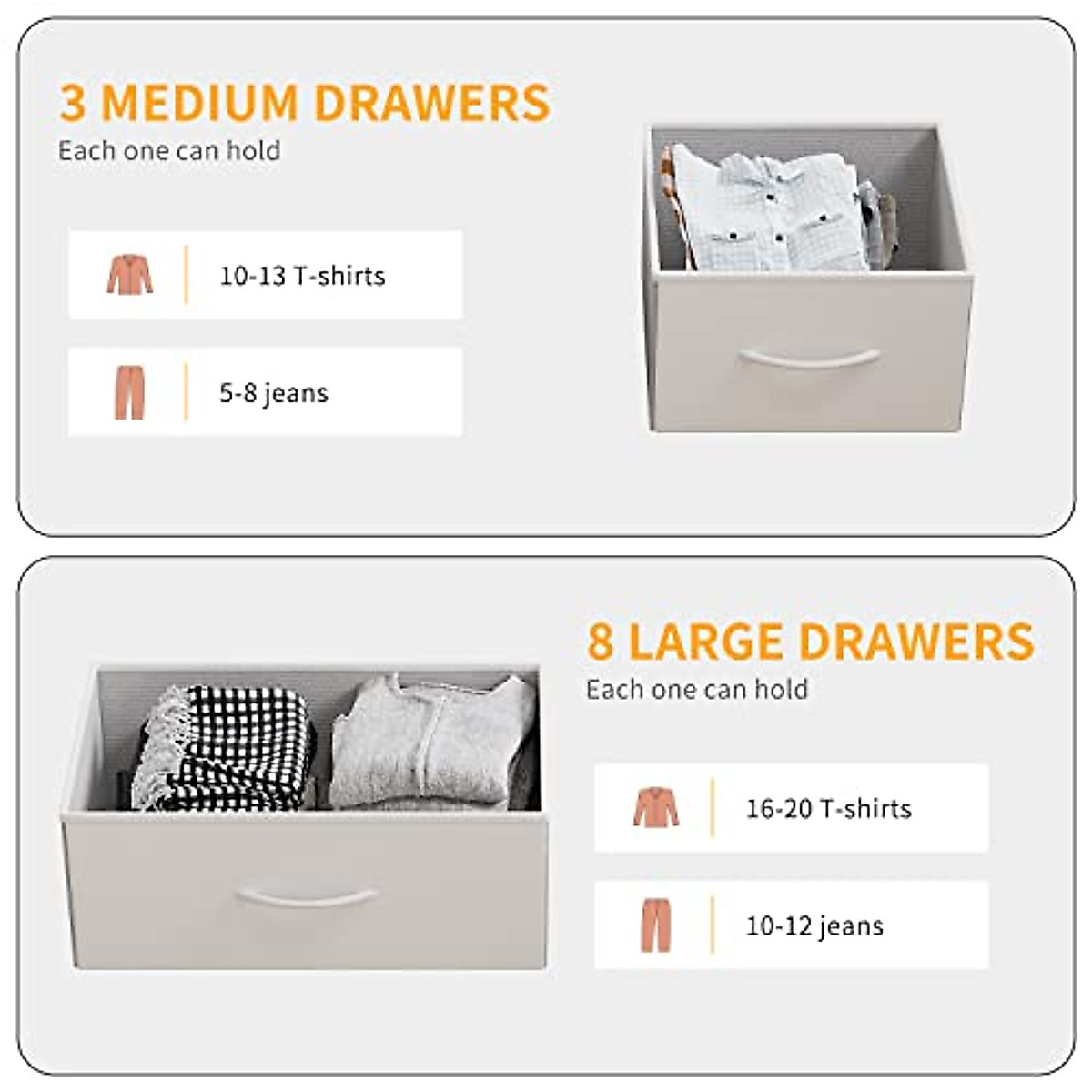 LIVEHOM 11 Dresser Drawer for Bedroom, Chest of Drawers with Side Pockets, Hooks, Fabric Storage Drawer, Steel Frame, Wood Top, Organizer Unit and Pull Handle for Closet, Nursery