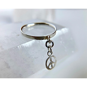 Peace Symbol Sign Charm Ring, Sterling Silver Ring, Dainty Stackable Ring, Smooth Textured Band Ring, Jewelry Inspirations