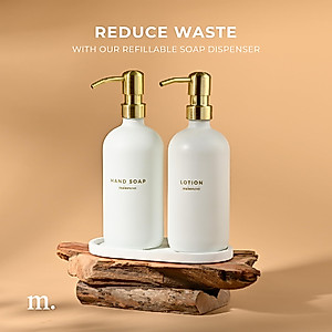 MaisoNovo Soap Dispenser 3-Piece Set | 16.9oz White Bottles with Gold Stainless Steel Pumps