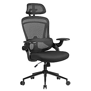 Nouhaus Ergo Fit Ergonomic Mesh Office Chair High Back Adjustable Lumbar Support Headrest and Adjustable Flip-up Armrests, Comfy Desk Chairs Swivel Computer Gaming Chair Tilt Function(N20, Black)