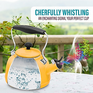 Chantal Tea Kettle, 1.7 QT, Vintage Series, Premium Enamel on Carbon Steel, Whistling, Even Heating & Quick Boil (Marigold)