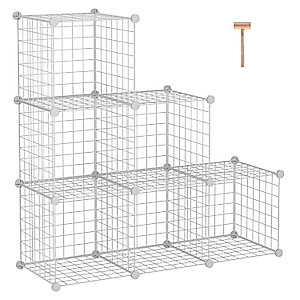 C&AHOME Wire Cube Storage, 6 - Cube Organizer Metal C Grids, Modular Shelves Units, Storage Bins Shelving, Closet Organizer, Ideal for Home, Office, Living Room, 36.6”L x 12.4”W x 36.6”H White