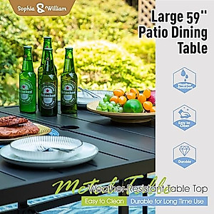 Sophia & William Patio Dining Set 7 Pieces Outdoor Patio Set for 6, Swivel Chairs Textilene and Metal Dining Table Patio Furniture All Weather for Lawn Garden Backyard Pool