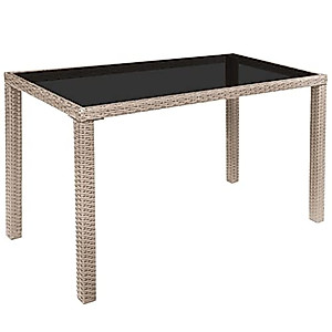 TCSGURK Outdoor Dining Set, Garden Patio PE Rattan Set w/Cushions, Furniture with Glass Table and Chairs (Color : Beige, Size : 48.4" x 23.6" x 29.1")