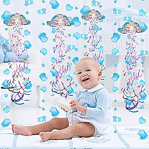 Nezyo 4 Pieces Glitter Iridescent Jellyfish Hanging for Under The Sea Party Decorations Jellyfish Decor Bubble Garlands Transparent Blue for Ocean Mermaid Party Birthday Wedding Baby Shower Decor