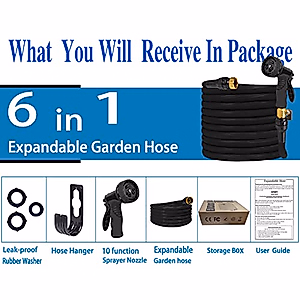 Expandable Garden Hose Water Hose 100ft Lightweight Retractable Long Hose,No Kink Flexible Hose With 10 Standard Function Nozzle,SUPER Latex Core Flex Hose Outdoor Watering Equipment Hose Black