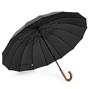 G4Free 54 Inch Large Windproof Umbrella for 2 Persons, 16 Ribs Auto Open Classic Wooden J Handle Cane Stick Golf Rain Umbrellas for Men Women Travel 120cm
