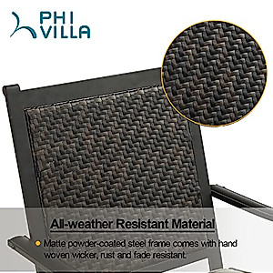 PHI VILLA Outdoor Rattan Dining Chairs Set of 2, Wicker Chairs with Removable Cushion & Metal Frame, for Patio, Deck, Yard, Porch