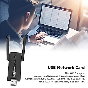 Asixxsix USB WiFi 6 Adapter, USB 3.0 WiFi Dongle Dual Band 5Ghz/2.4Ghz igh Gain Dual Antennas Wireless Network Adapter Plug and Play USB Network Card for PC Desktop Laptop Windows 7/10/11
