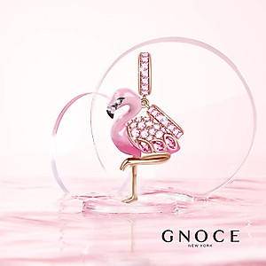 GNOCE Flamingo Dangle Charm 925 Sterling Silver 18K Pink Pendant Charms Bead For Bracelet/Necklace Rose Gold Plated For Women Mother's Day