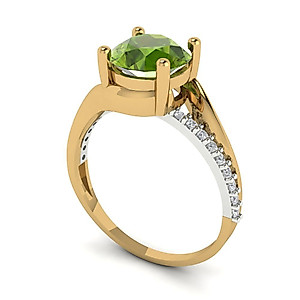 Clara Pucci 1.9ct Round Cut Solitaire Genuine Natural Pure Green Peridot designer Statement with accent Ring 14k 2 tone Yellow Gold