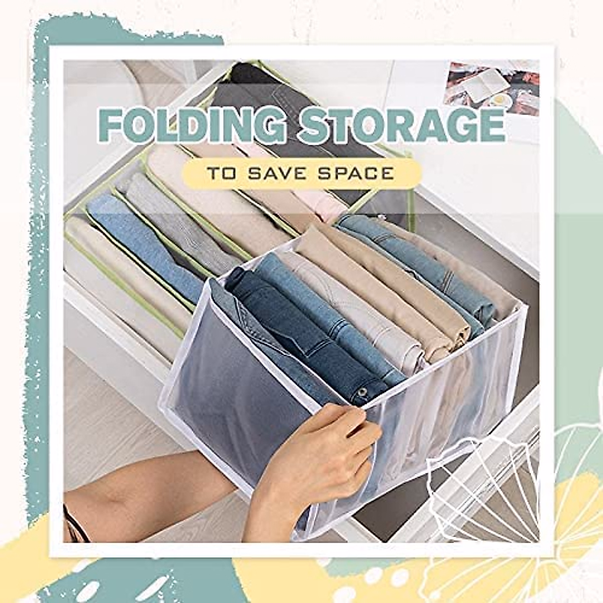 3PCS-7Grids Wardrobe Clothes Organizer and Storage Grids For Jeans Drawers Pants and Leggings (Gray,3PCS 7Grids - Leggings)