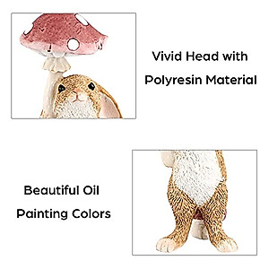 Tfro & Cile Fairy Garden Animal Statue Outdoor Miniature Umbrella Mushroom Rabbit Figurine - 4 Inch Height