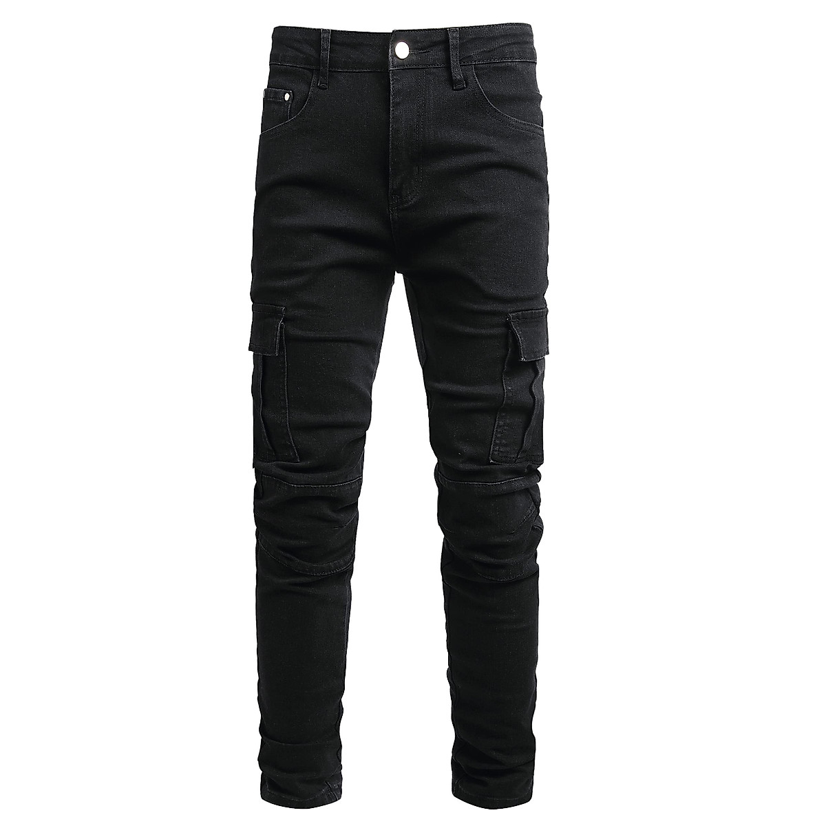 Men's Black Skinny Slim Fit Stretch Tapered Leg Jeans Fashion Stretchy Cargo Jeans Mens Casual Biker Hip Hop Denim Work Pants Jeans with Cargo Pockets