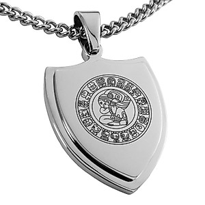 Tioneer Stainless Steel Mayan Calendar Rune Shield Pendant Necklace