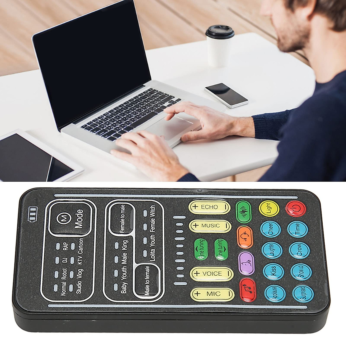 Voice Changer, Portable Voice Modulator Handheld Sound Card withSound Multifunctional Effects Machine for , for PS5, for ONE, for Switch, PC and for PUGB Gaming