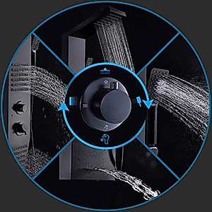 ELLO&ALLO Stainless Steel Shower Panel Tower System, Rainfall Head Rain Massage System with LED Body Jets, Black