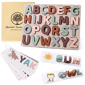 Macabaka Silicone Alphabet Puzzle, ABC Puzzle Alphabet Toys Set with 26PCS Flash Cards & Soft Letter Puzzles Spelling Early Education ABC Learning Toy for Boys Girls